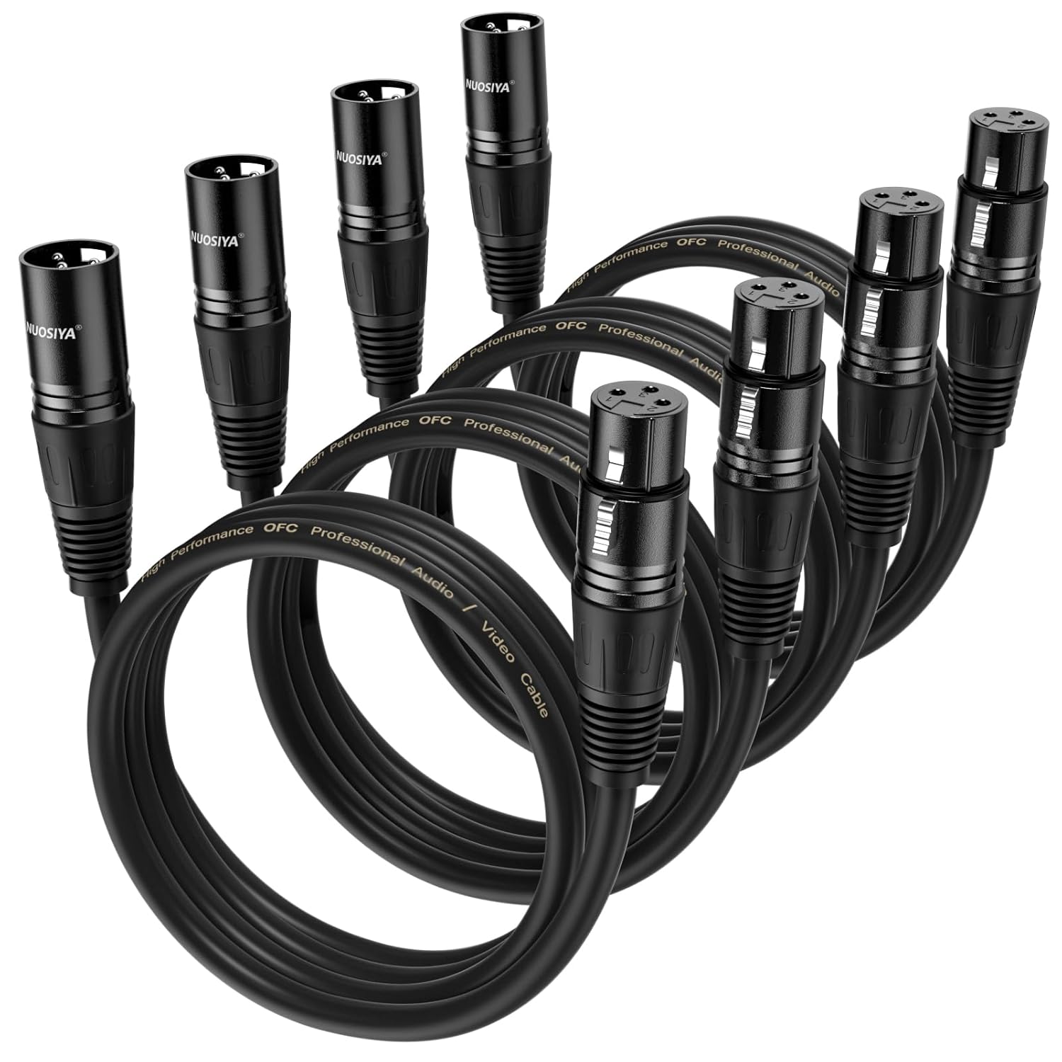 4-Pack Premium Balanced XLR Microphone Cable - 3-Pin XLR Male to Female ...
