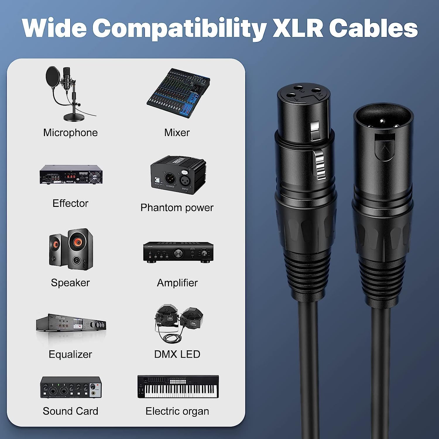 4-Pack Premium Balanced XLR Microphone Cable - 3-Pin XLR Male to Female ...