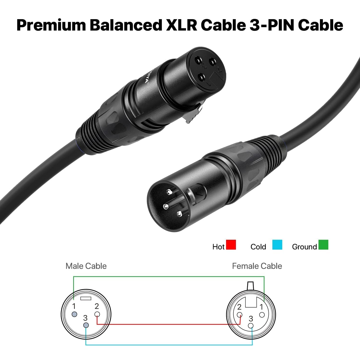 4-Pack Premium Balanced XLR Microphone Cable - 3-Pin XLR Male to Female ...